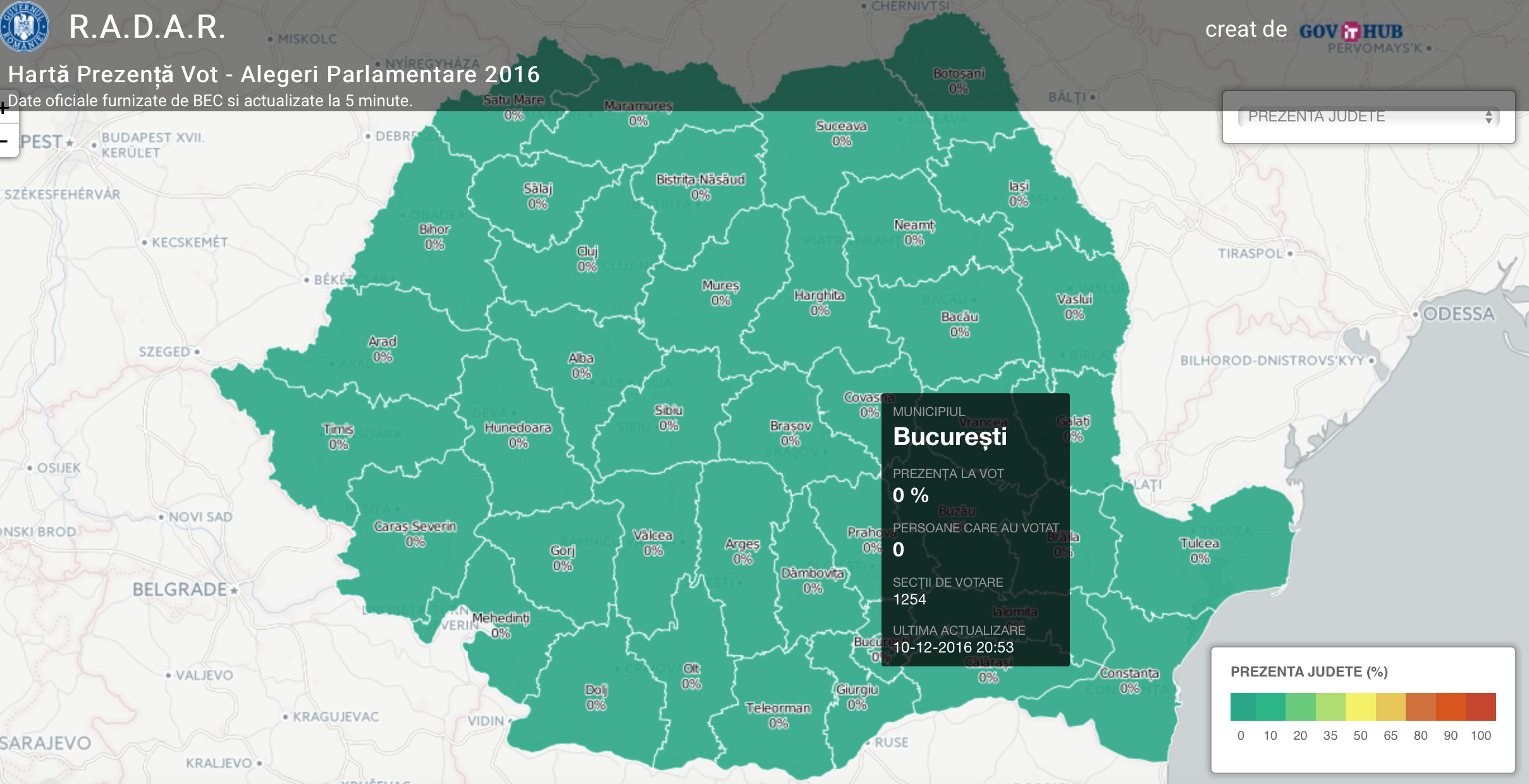 Rezultate alegeri parlamentare 2016: harta prezenței la vot în timp ...